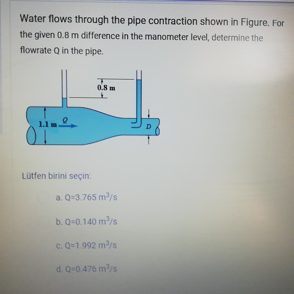 Solved m Water flows through the pipe contraction shown in | Chegg.com