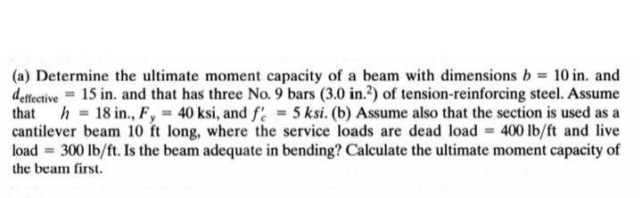 Solved (a) Determine the ultimate moment capacity of a beam | Chegg.com