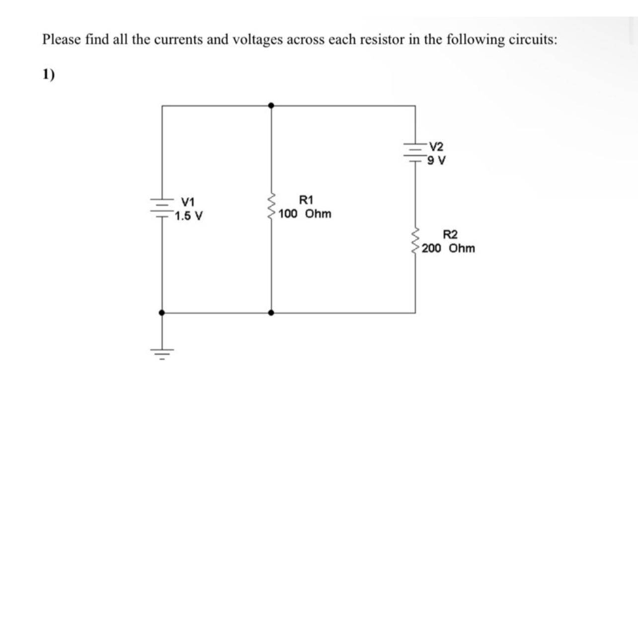 Solved Please find all the currents and voltages across each | Chegg.com