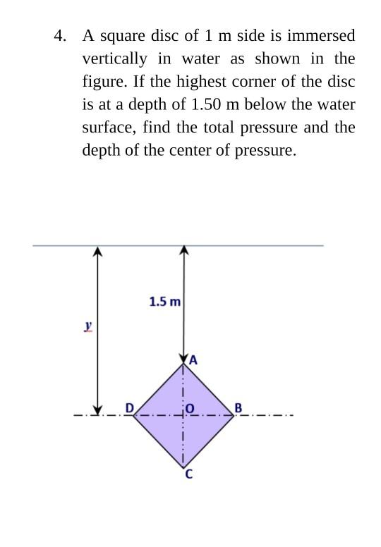 Solved 4. A square disc of 1 m side is immersed vertically | Chegg.com