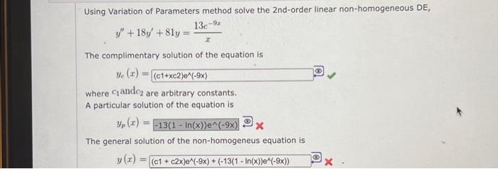 Solved Using Variation of Parameters method solve the 2 | Chegg.com
