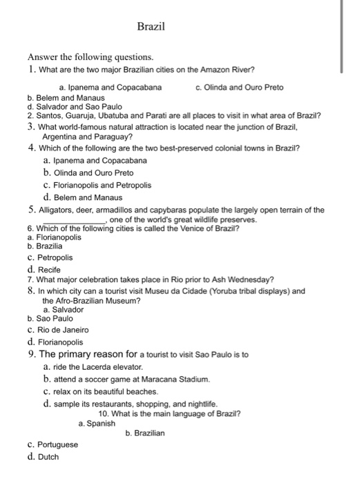 Solved Brazil Answer the following questions. 1. What are | Chegg.com