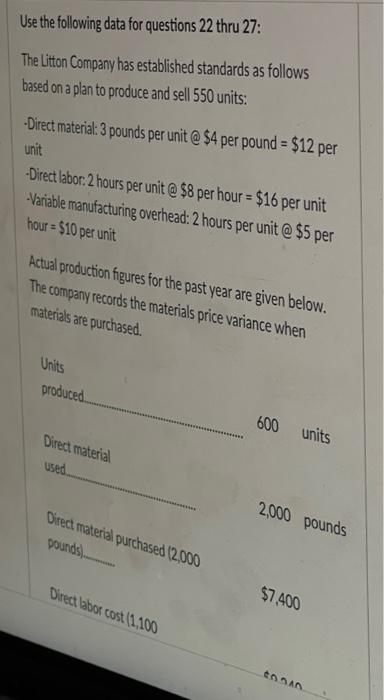 Solved Use the following data for questions 22 thru 27 : The | Chegg.com