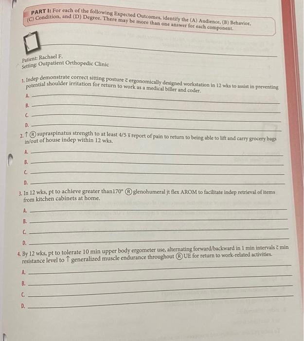 Solved PART I: For each of the following Expected Outcomes, | Chegg.com