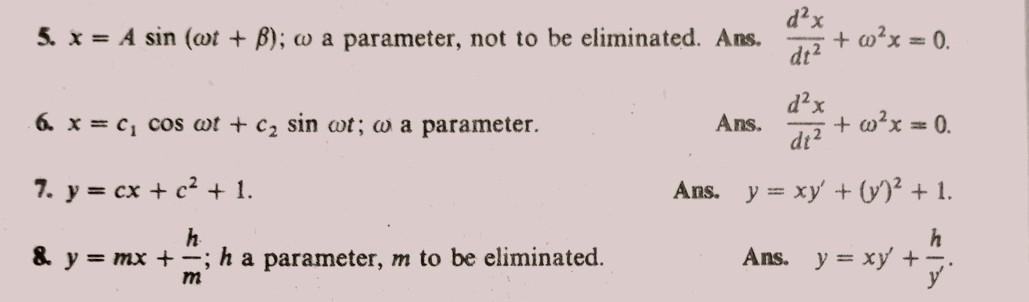 Solved 5. x = A sin (wt + B); w a parameter, not to be | Chegg.com