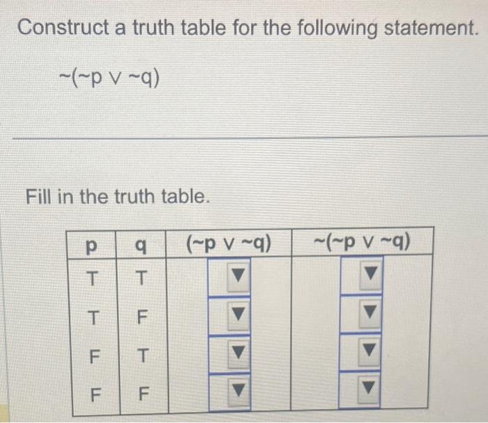 Solved Construct a truth table for the following statement. | Chegg.com
