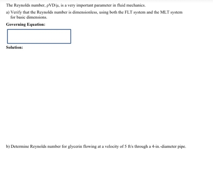 Solved The Reynolds number, pVD/u, is a very important | Chegg.com