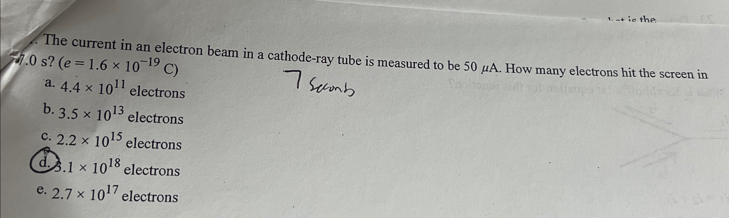 Solved The current in an electron beam in a cathode-ray tube | Chegg.com