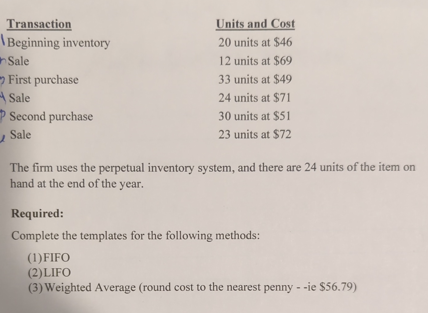 Solved \table[[Transaction,Units and Cost],[Beginning | Chegg.com