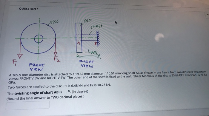 Solved QUESTION 1 1 Disc Disc shaft 의 LAB. RIGHT View F | Chegg.com