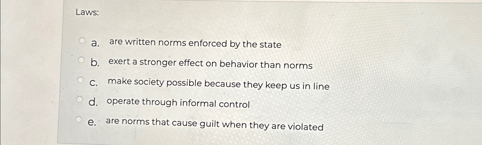 Solved Laws:a. ﻿are written norms enforced by the stateb. | Chegg.com