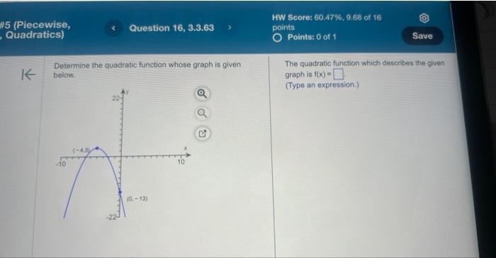 Solved Determine the quadratic function whose graph is given | Chegg.com