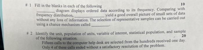 Solved \# 1 Fill in the blanks in each of the following 10 | Chegg.com