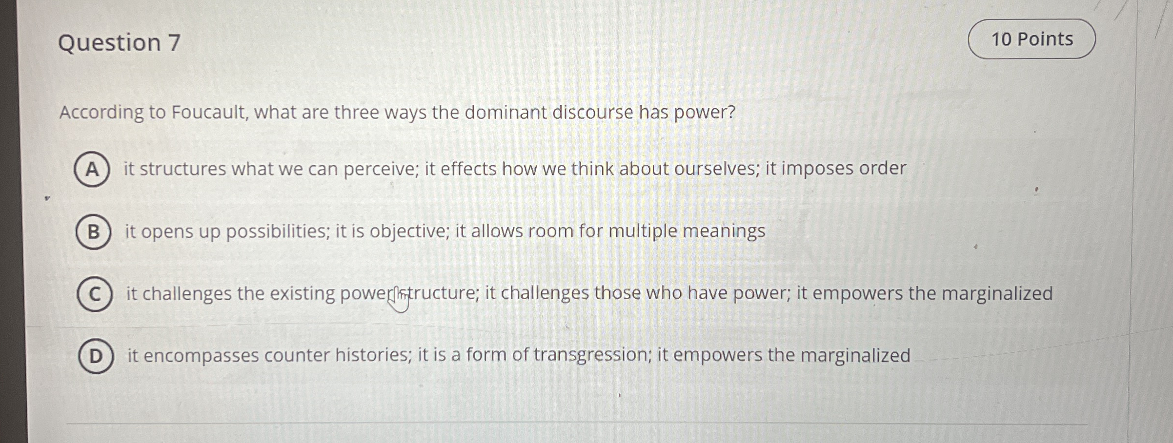 Solved Question 7According to Foucault, what are three ways | Chegg.com