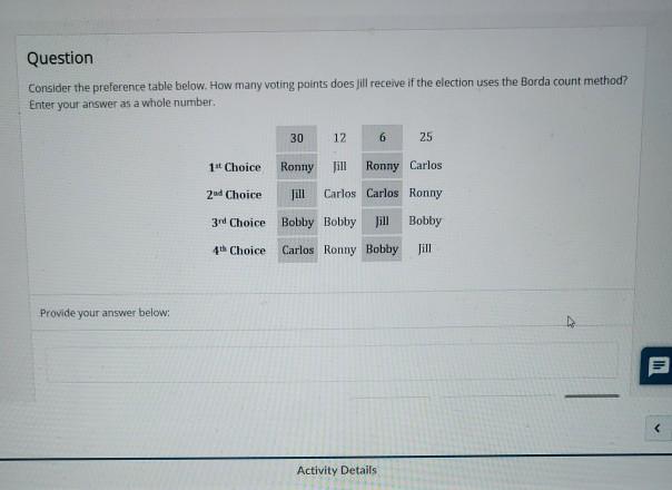 Solved Question Consider the preference table below. How | Chegg.com