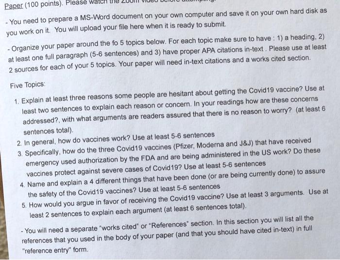 Solved Paper (100 points). Please watch - You need to | Chegg.com