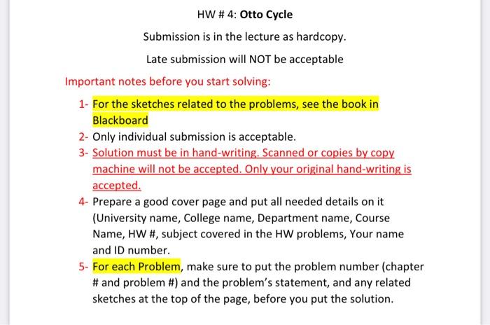 Solved HW \# 4: Otto Cycle Submission is in the lecture as | Chegg.com