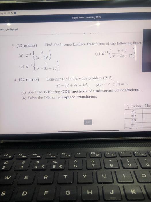 Solved 3. (12 marks) Find the inverse Laplace transforms of | Chegg.com
