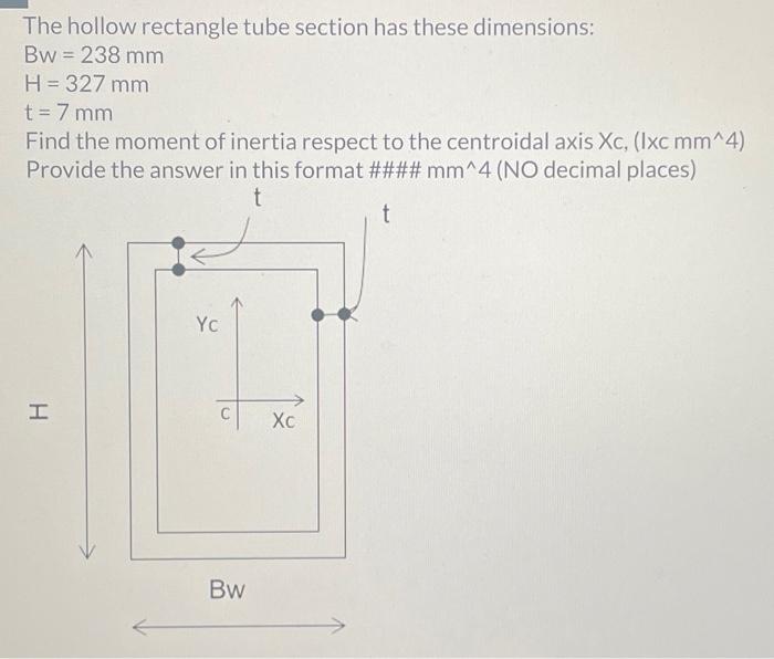 Solved The hollow rectangle tube section has these | Chegg.com