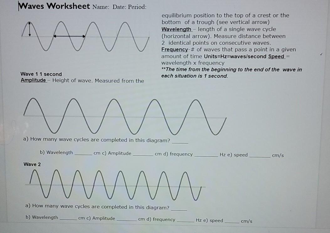 Waves Worksheet Name: Date: Period: equilibrium | Chegg.com