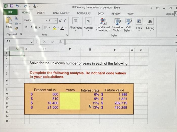 Solved BSc Calculating the number of periods - Excel ? ES 5 | Chegg.com