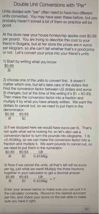 Solved Double Unit Conversions with "Per" Units divided with | Chegg.com