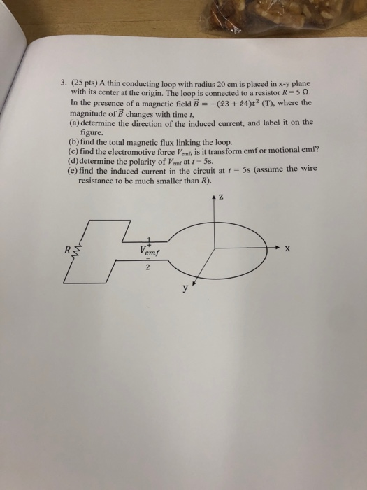 Solved 3. (25 pts) A thin conducting loop with radius 20 cm | Chegg.com