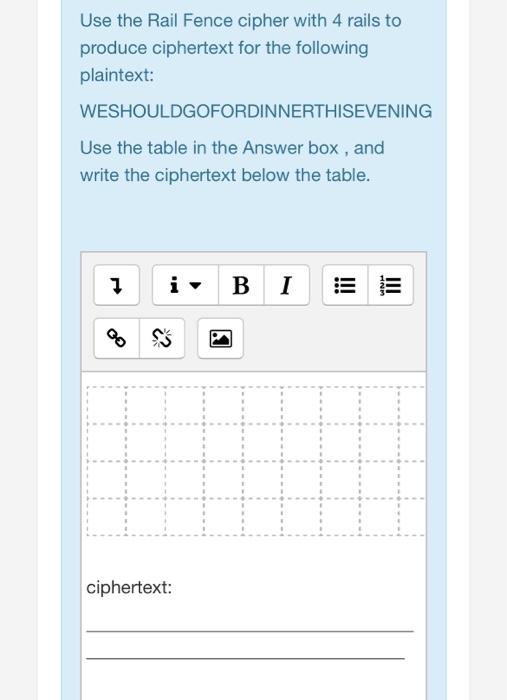 Solved Use the Rail Fence cipher with 4 rails to produce | Chegg.com