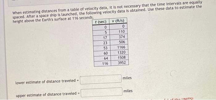 Solved When estimating distances from a table of velocity | Chegg.com