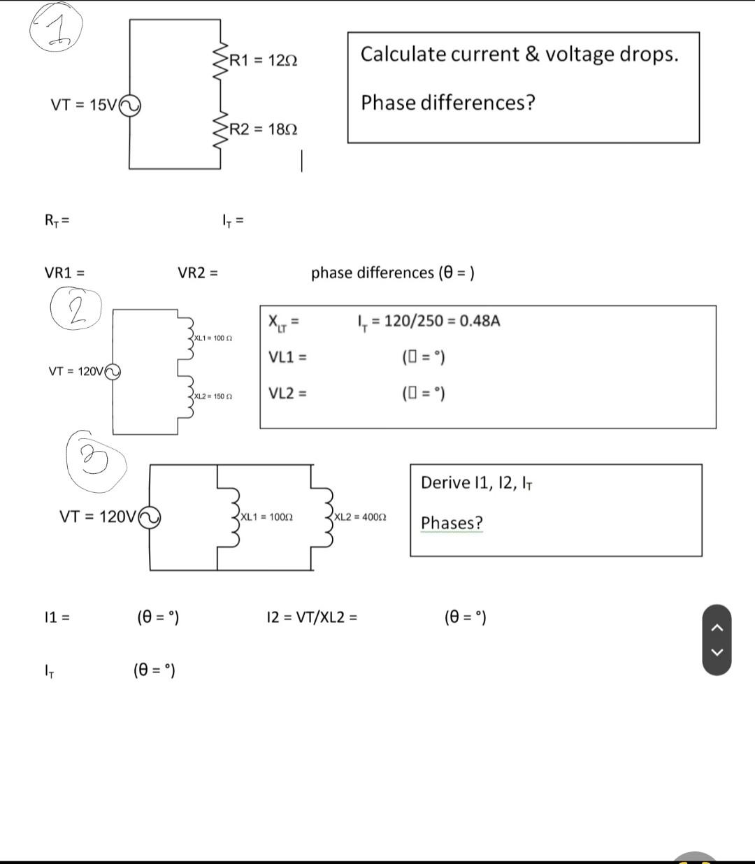 Solved Calculate current \& voltage drops. Phase | Chegg.com