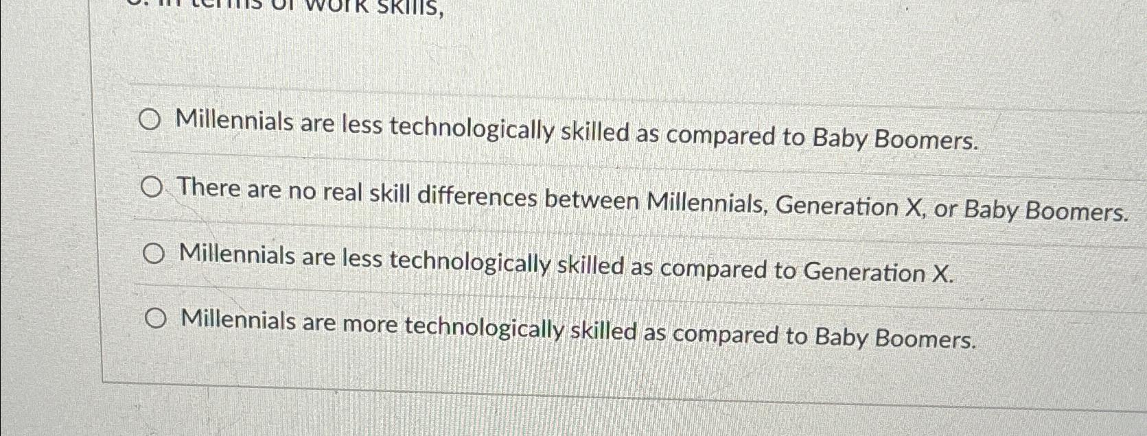 Solved Millennials are less technologically skilled as | Chegg.com