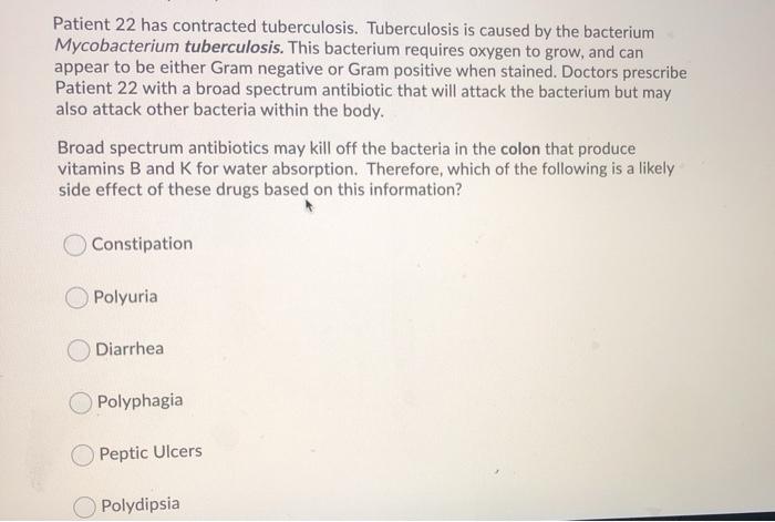 Solved Patient 22 has contracted tuberculosis. Tuberculosis | Chegg.com