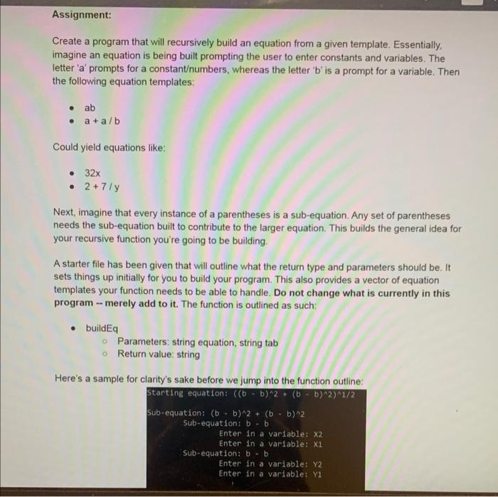 Solved Create a program that will recursively build an | Chegg.com