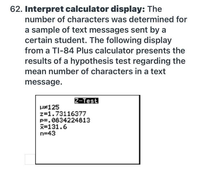 Solved 62. Interpret calculator display: The number of | Chegg.com