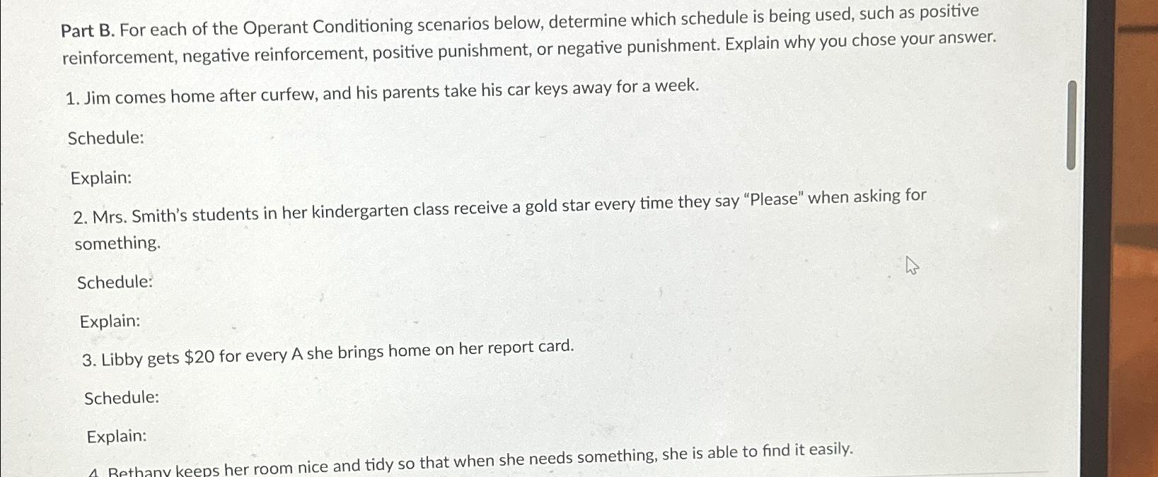 Solved Part B. ﻿For each of the Operant Conditioning | Chegg.com
