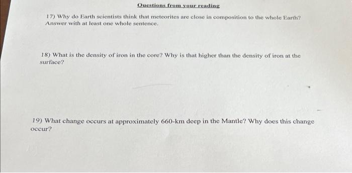 Solved 17) Why do Earth scientists think that meteorites are | Chegg.com
