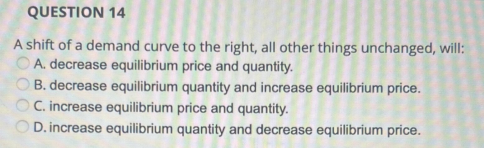 Solved QUESTION 14A shift of a demand curve to the right, | Chegg.com