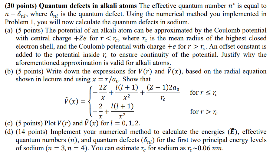 Solved Quantum defects in alkali atoms The effective quantum | Chegg.com