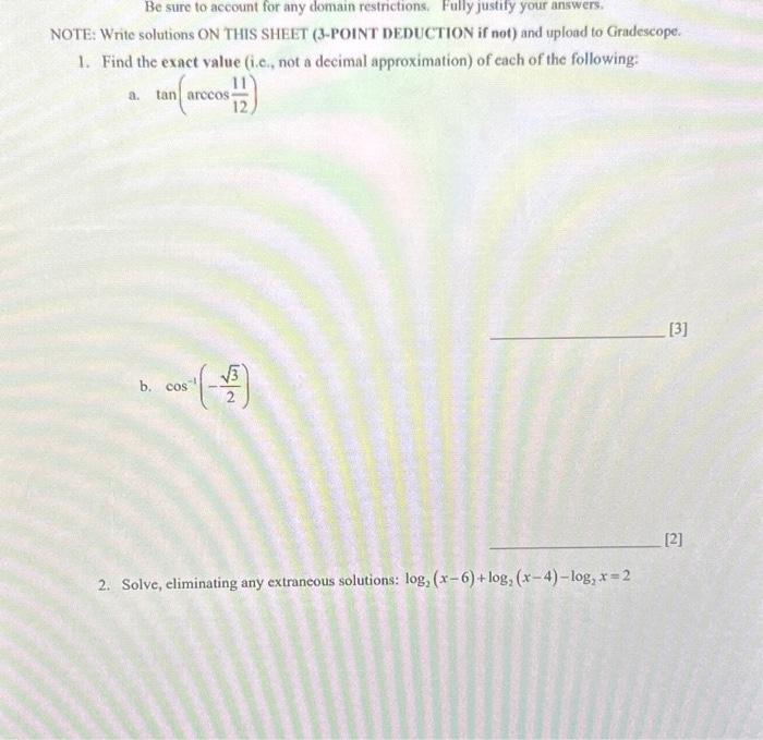 Solved NOTE: Write solutions ON THIS SHEET (3-POINT | Chegg.com
