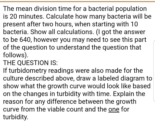Solved The mean division time for a bacterial population is | Chegg.com