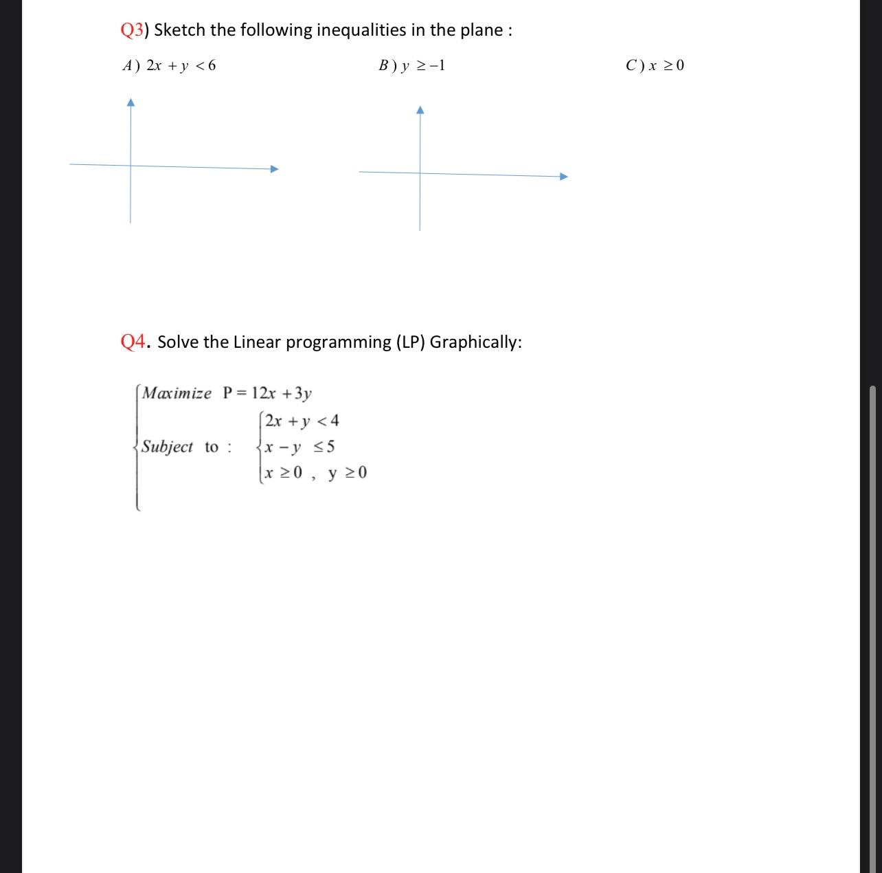Solved Q3) ﻿Sketch the following inequalities in the plane | Chegg.com