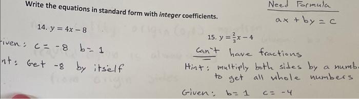 Solved Write the equations in standard form with integer | Chegg.com
