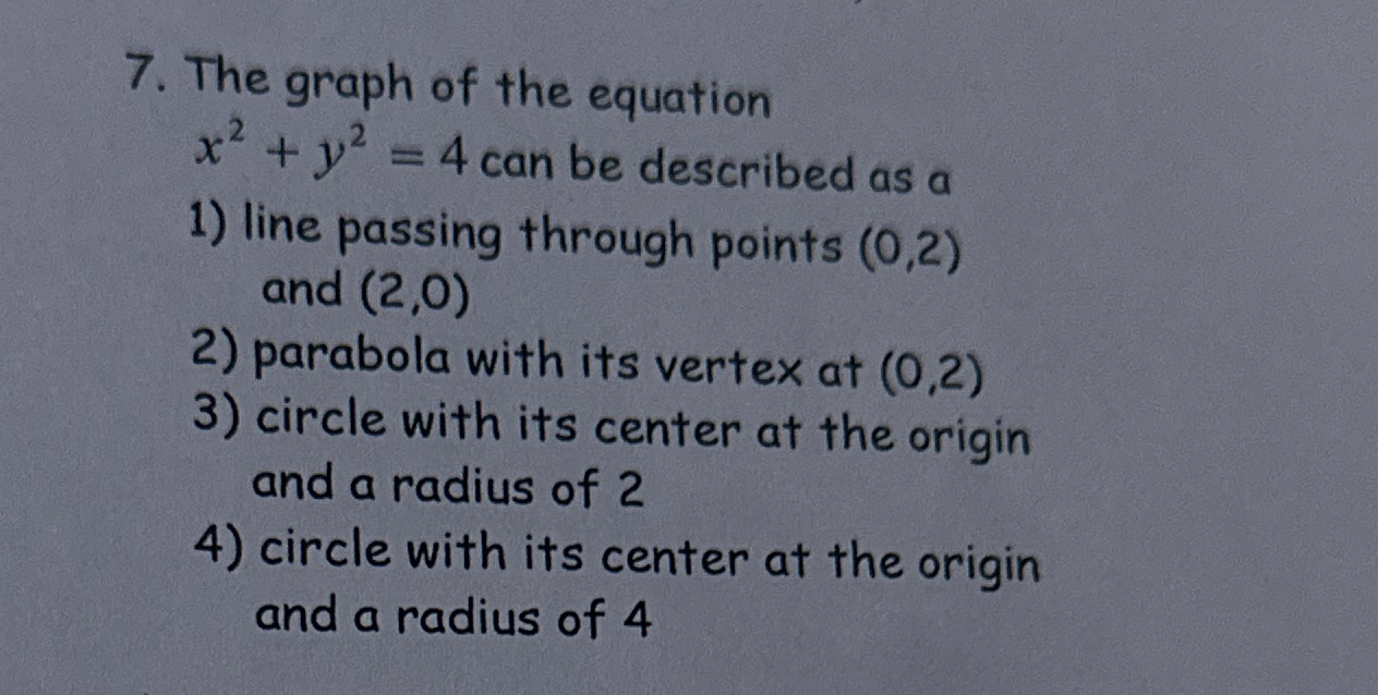Solved The graph of the equation x2+y2=4 ﻿can be described | Chegg.com
