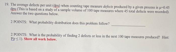 19. The average defects per unit ( dpu) when counting | Chegg.com