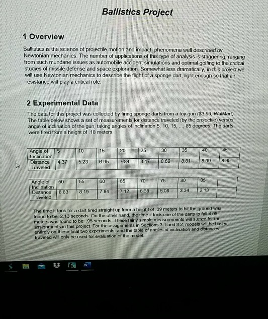 Solved Ballistics Project 1 Overview Ballistics is the | Chegg.com