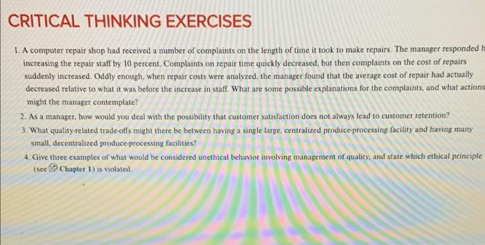 Solved CRITICAL THINKING EXERCISES 1. A computer repair shop | Chegg.com