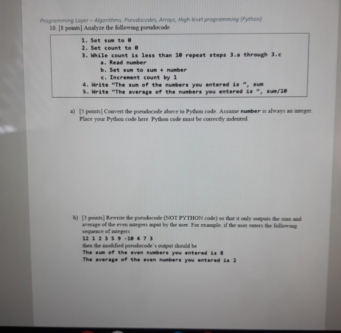 Solved Programming Layer Algorithms Pseudocodes Arrays