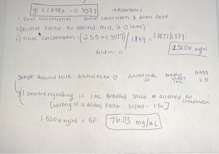 Solved calculate the concentration of protein from the | Chegg.com