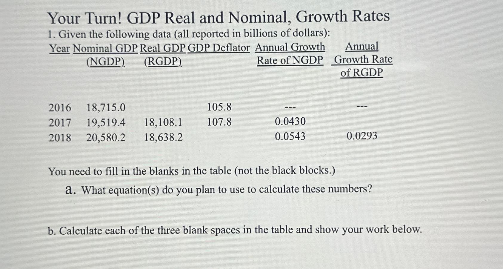 Solved Your Turn! GDP Real and Nominal, Growth RatesGiven | Chegg.com