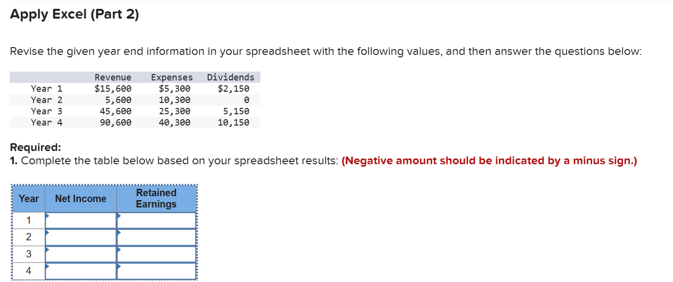 [Solved]: Apply Excel (Part 2) Revise the given year end i